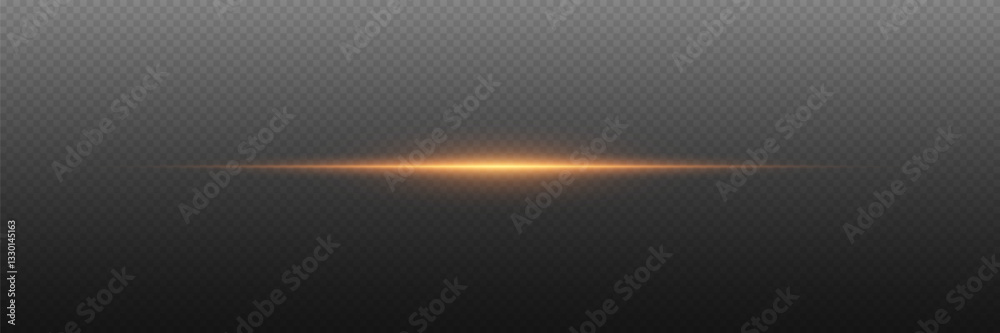 Horizontal line effect, neon beam of light. On a transparent background ...