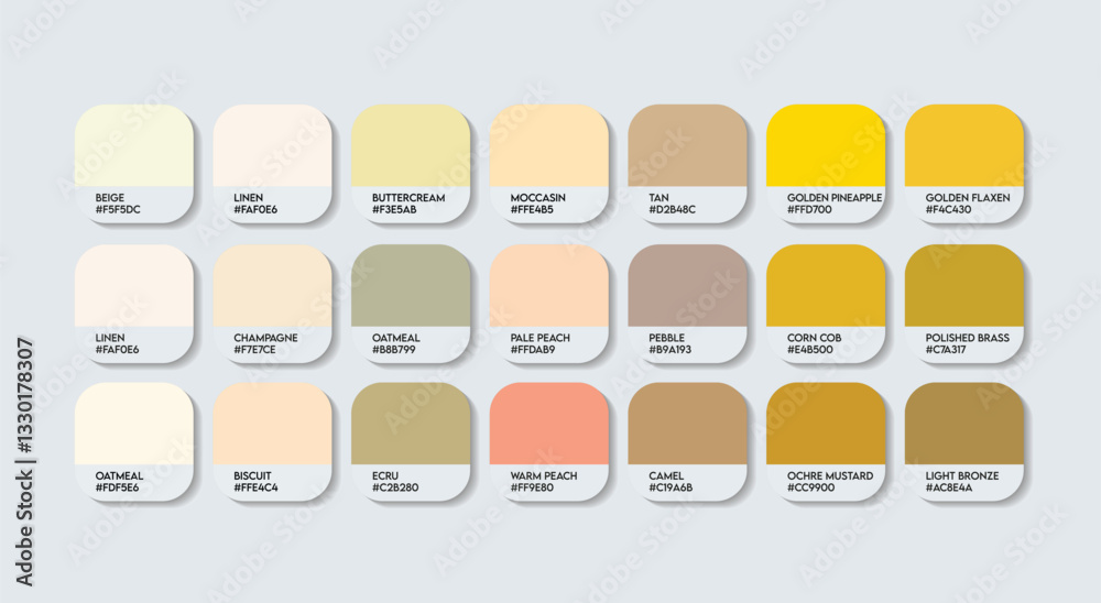 Cream Color Palette with Color Names. Catalog Samples Cream with RGB ...