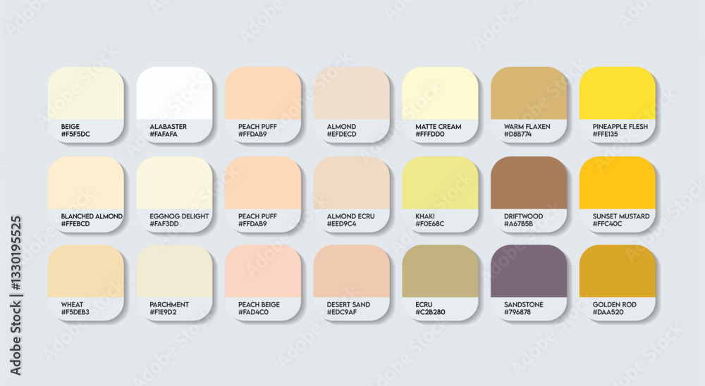 Cream Color Palette with Color Names. Catalog Samples Cream with RGB ...