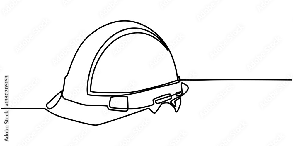 Worker's helmet. Safety tools for construction. One line continuous ...