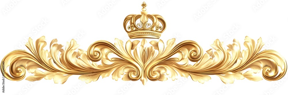 Gold crown is on a gold border. The crown is very ornate and has a lot ...