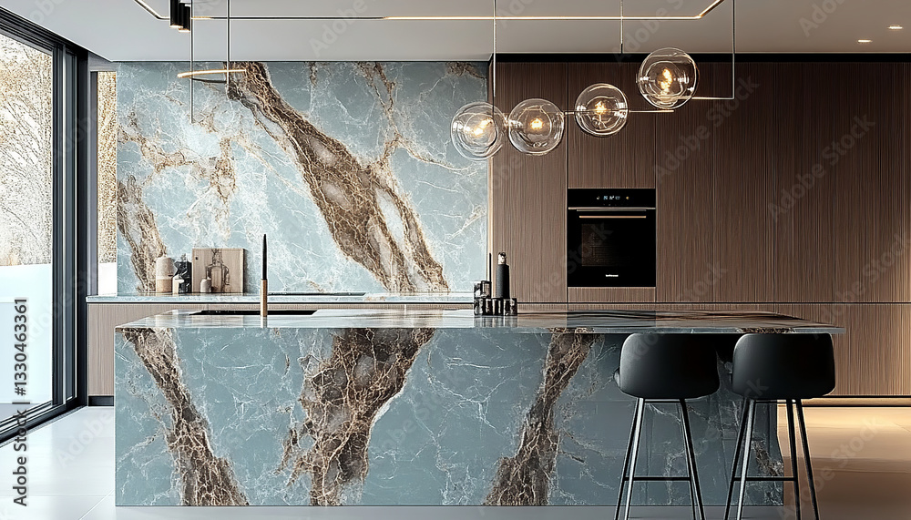 This marble slab used to create a kitchen island, the marble has a ...