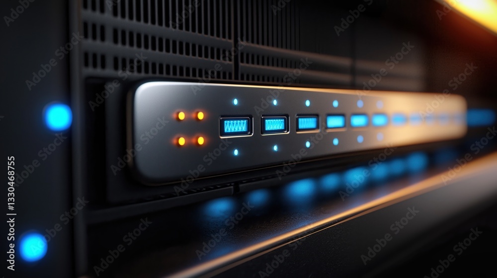 Compact KVM switch integrated into high-tech server rack within a ...