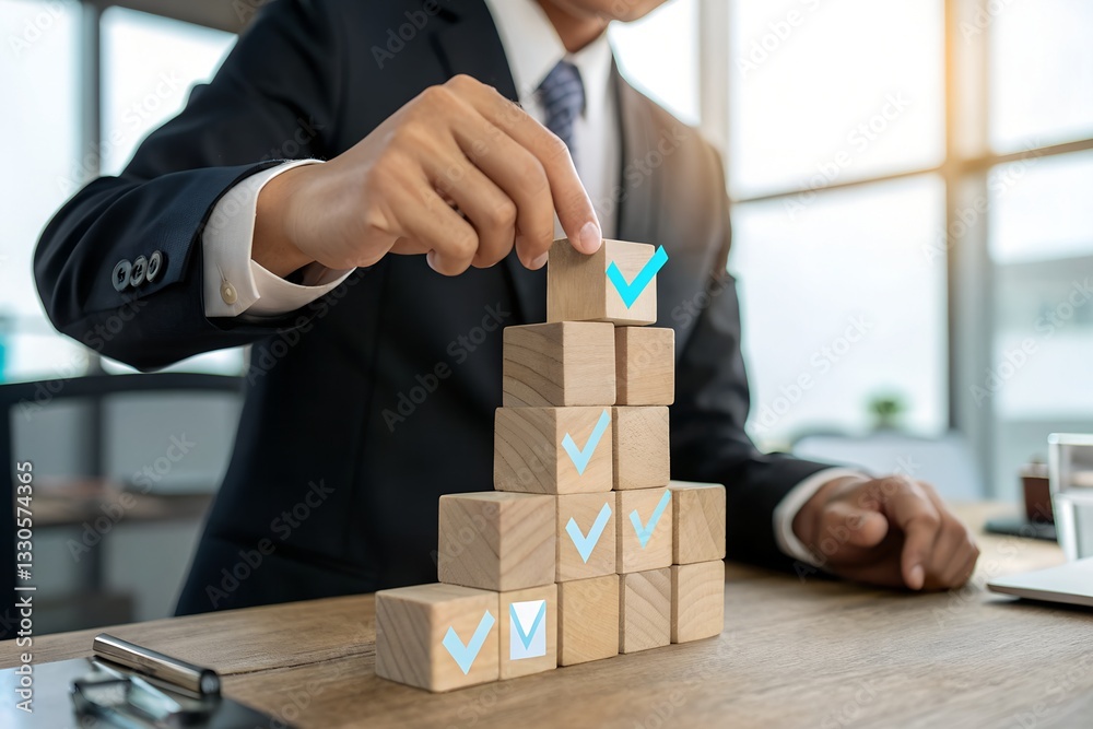 Document review process and quality control concept. Hand placing ...