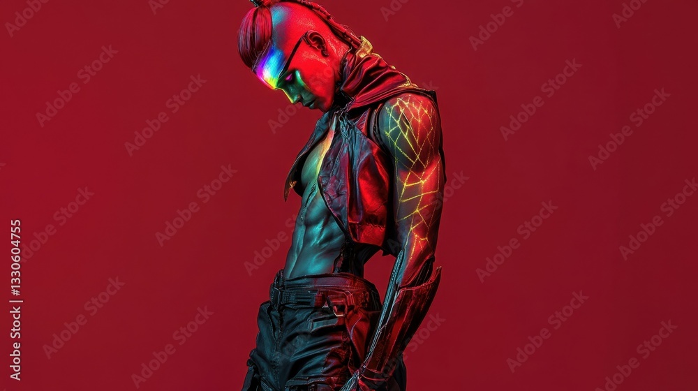 Stock-Foto „4w androgyne dÃ©mon, red skin, cyberpunk clothes, muscle ...