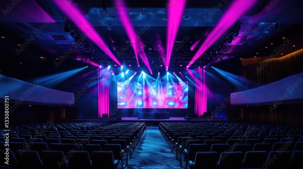 Large-scale event venue with empty theater seating and dramatic ...