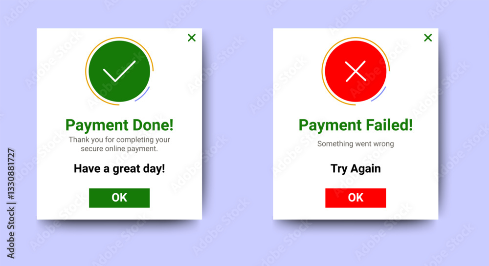 Payment message popup window ui design with button for mobile and web ...