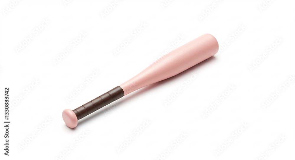Pink plastic bat rests softly on white background subtly lit. AI ...