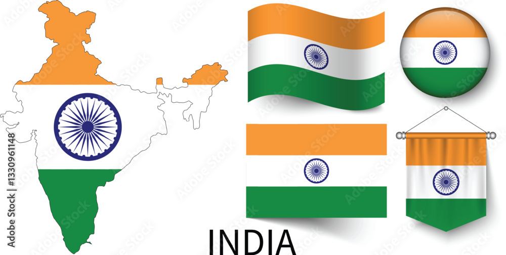The different designs of India's national flags and the map showing ...