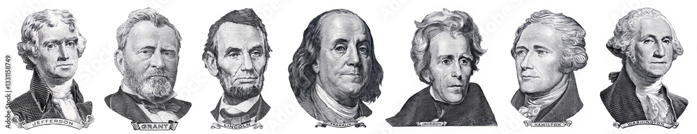 Seven presidents of the united states of america from paper banknotes ...
