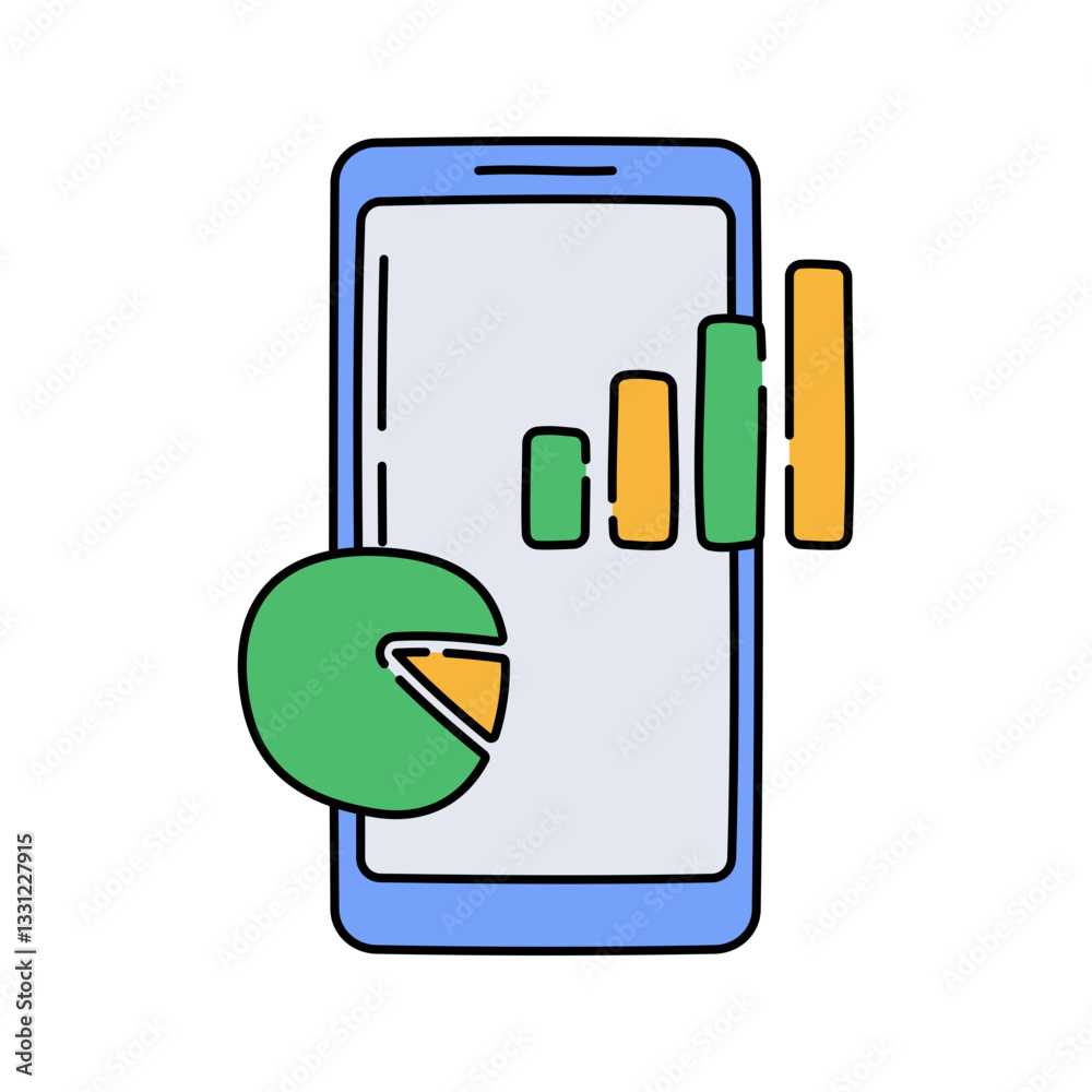 Smartphone Analytics Flat design style, smartphone with bar charts and ...