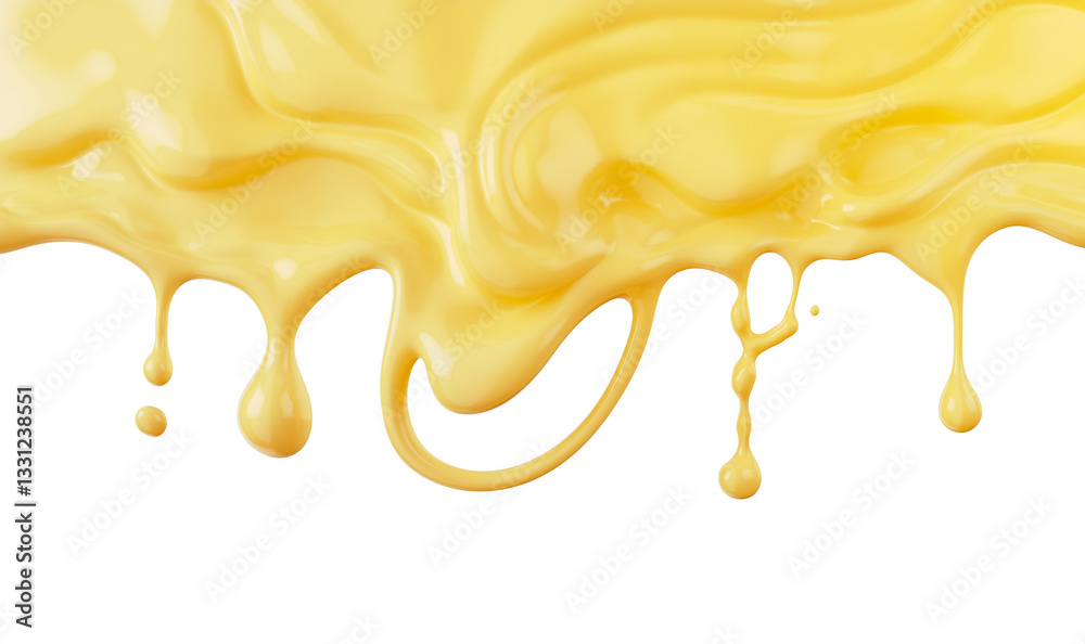 Cheddar cheese sauce flowing isolate on white background, yellow cheese ...