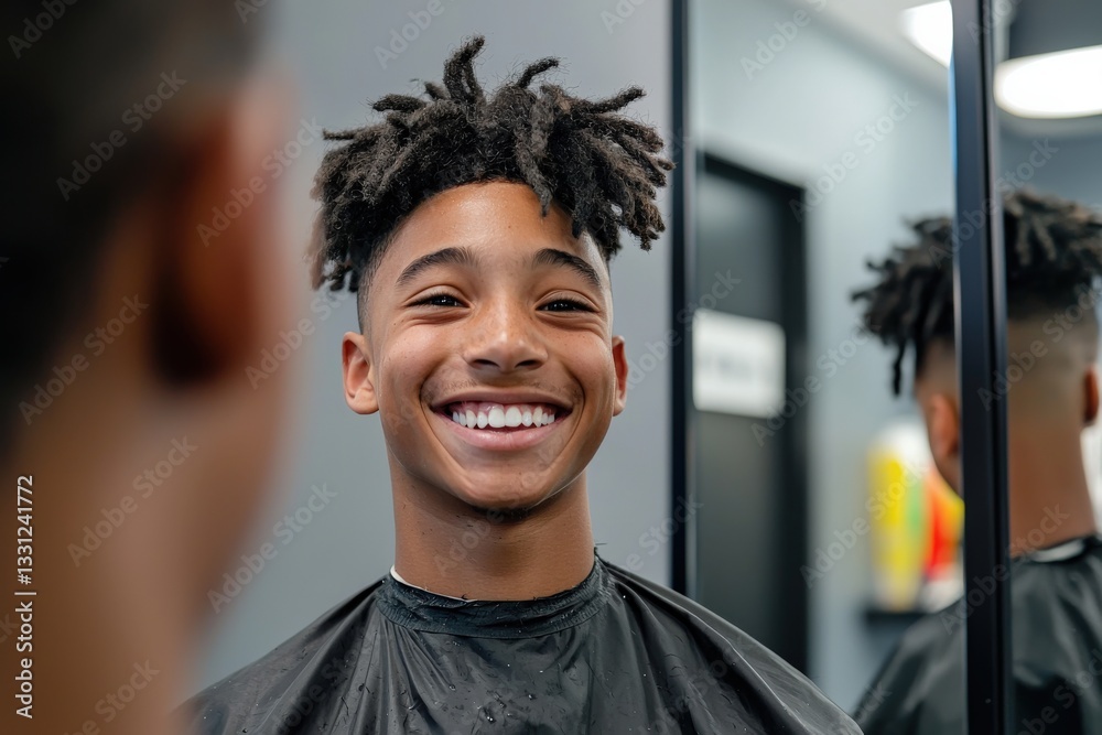 A young trans man getting his first haircut after transitioning ...