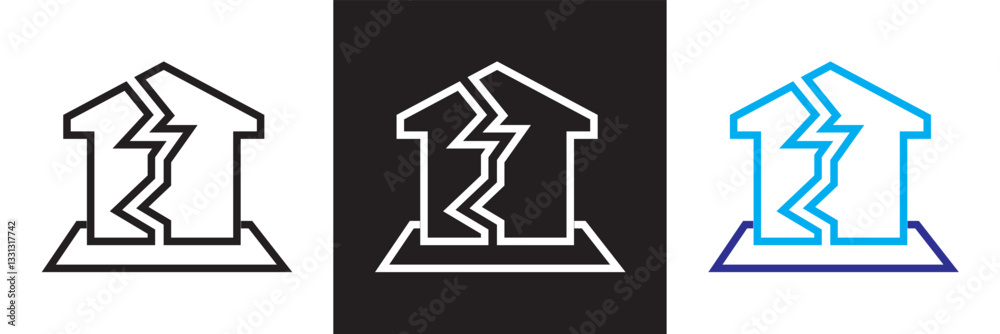 Damage house icon, Broken family relationship design infographic pictogram vector, app logo web ...