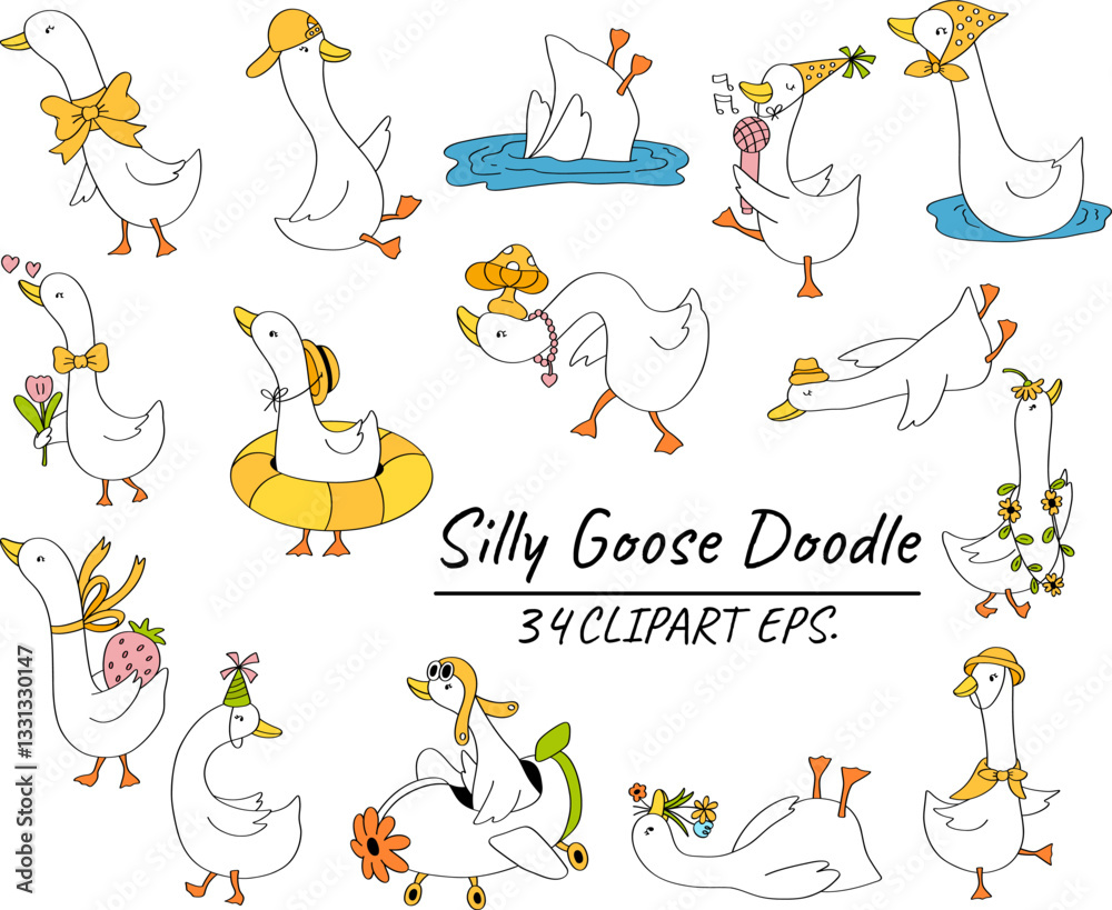 Silly Goose Clipart Collection Illustration Stock Vector | Adobe Stock