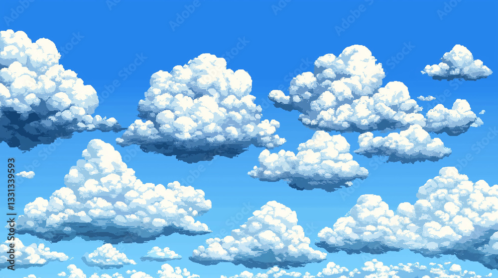 Fluffy cumulus pixel art clouds background for game mobile Game ...