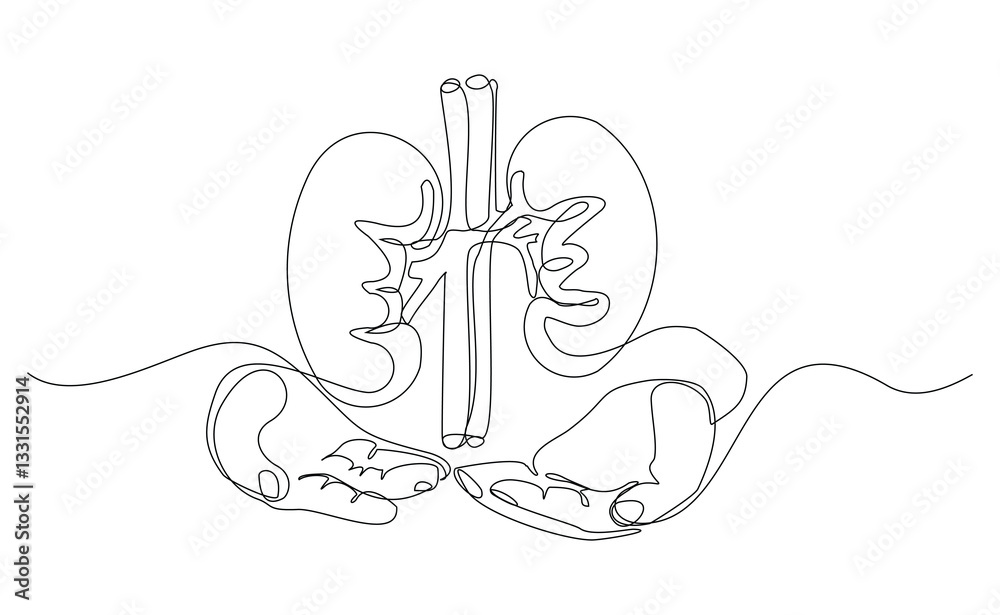 Vector de Stock Continuous single line of hand holding kidney human ...
