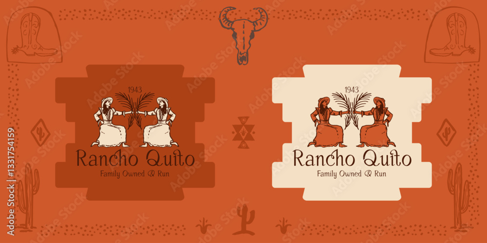 girl in native mexican costume vector logo vintage old western country ...
