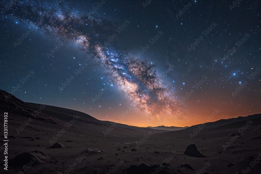 Mars and the Milky Way Night Sky Photography Guide Stock Illustration ...