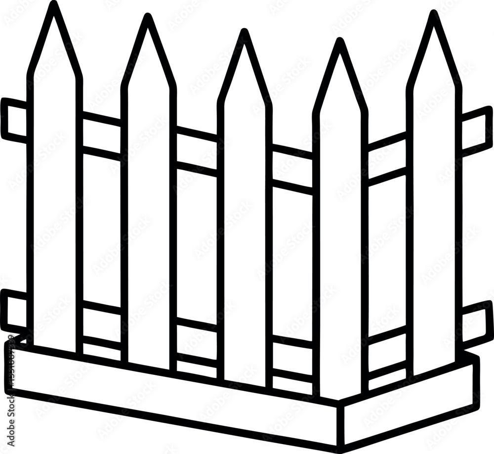 Simple wooden fence outline illustration, perfect for children's ...