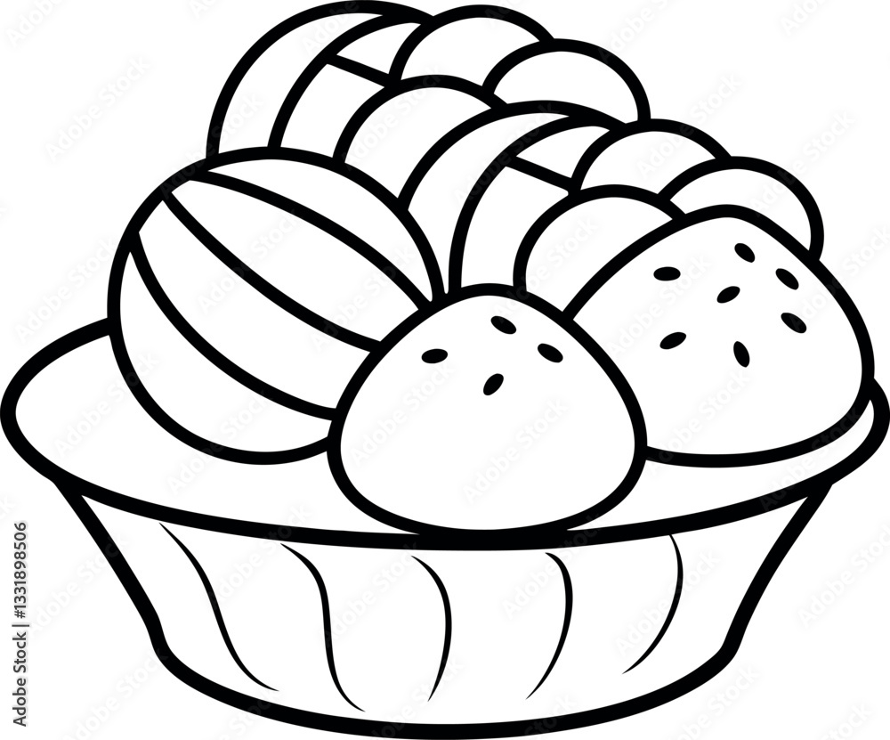 Simple outline illustration of a freshly baked muffin with toppings ...