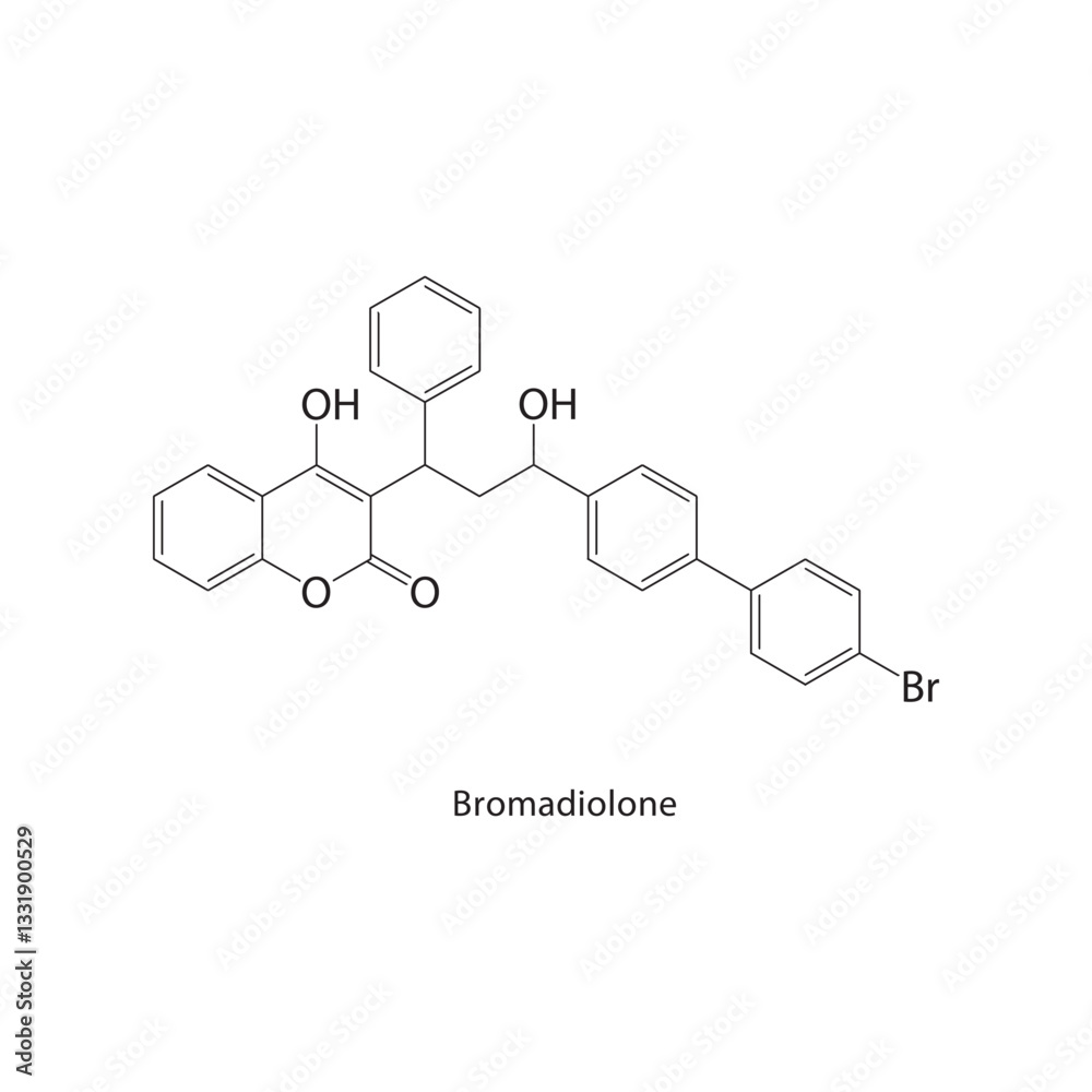 Bromadiolone skeletal structure. Anticoagulant compound schematic ...