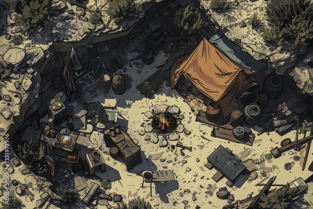 post apocalyptic map, battlemap, rpg map, wasteland map, survival map ...