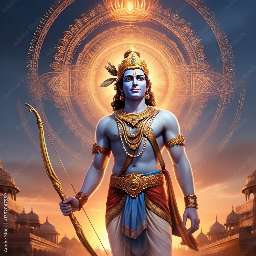 Lord Ram – Divine Warrior with Bow & Arrow | Hindu Mythology Art | 4K ...