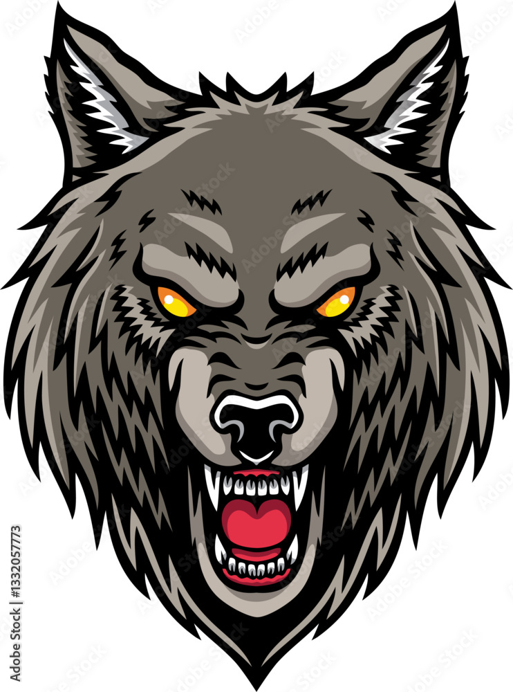 Vector Cartoon Hand Drawn Angry Werewolf Head Stock Vector | Adobe Stock