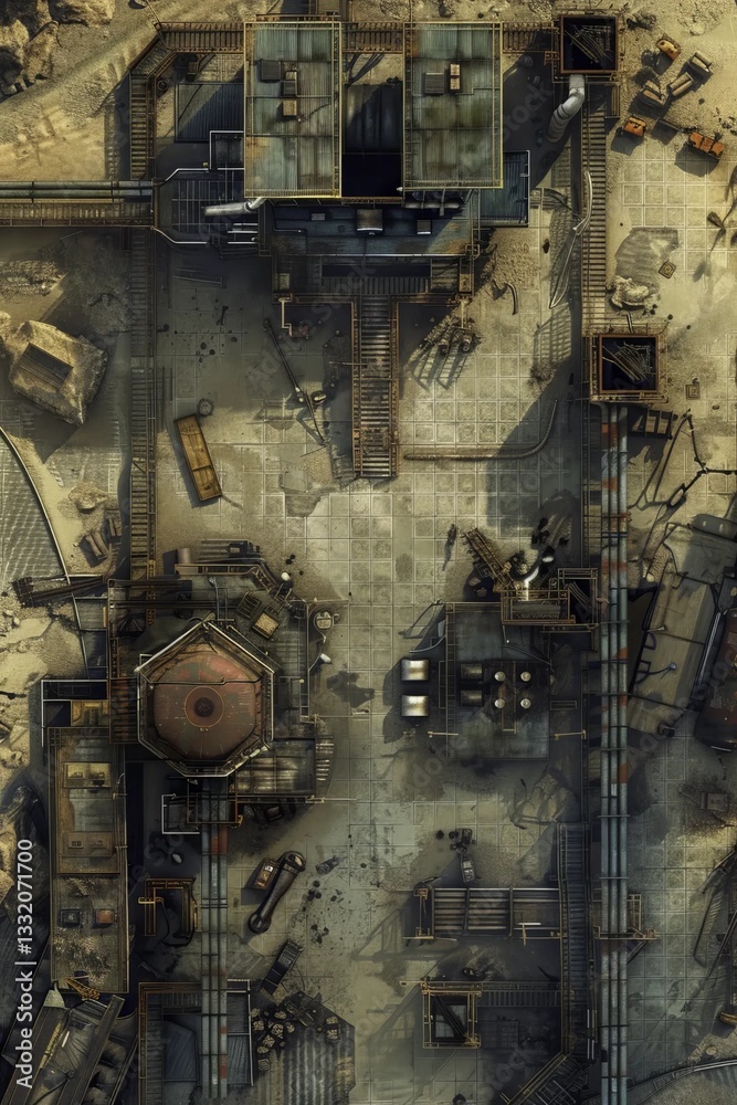 post apocalyptic terrain, wasteland map, battlemap, rpg map, game map ...
