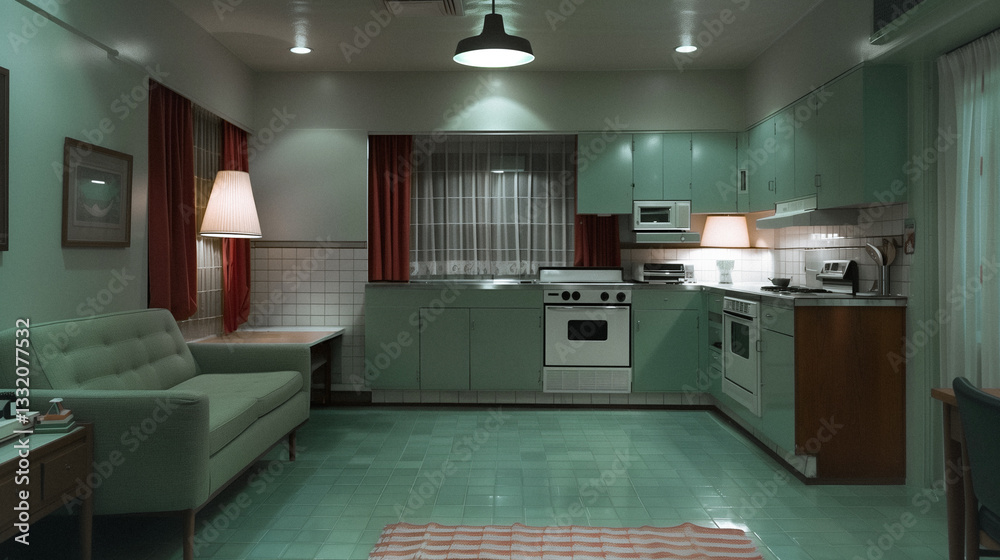 Vintage Kitchen Scene: An evocative view of a vintage kitchen with a ...