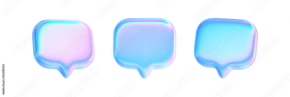 3d hologram speech bubble set. Neon talk message shape glossy ...