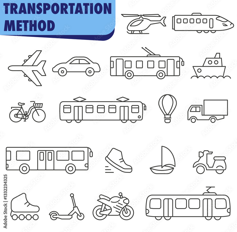 Set of transport icons. Different types of transport. Road, rail, air ...