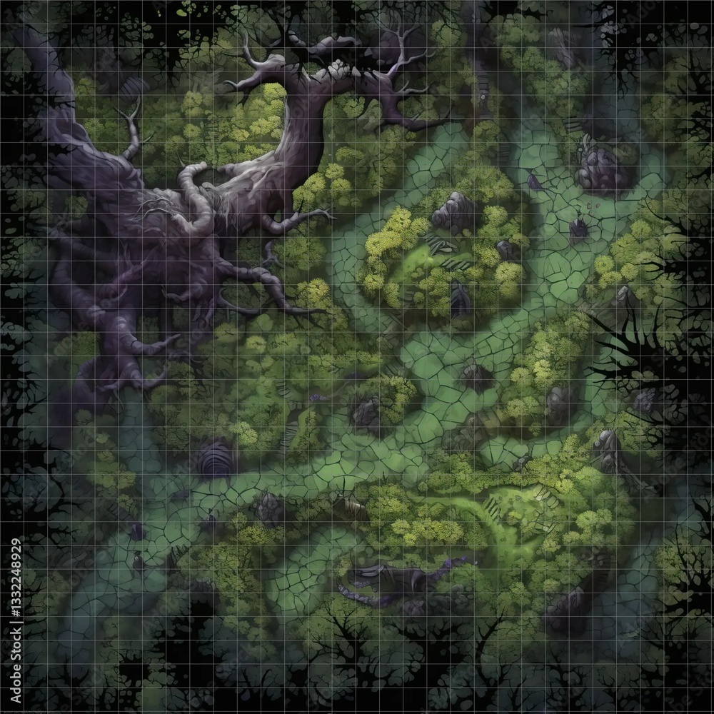 RPG DnD map enchanted forest adventure fantasy quest guide intricate details immersive ...