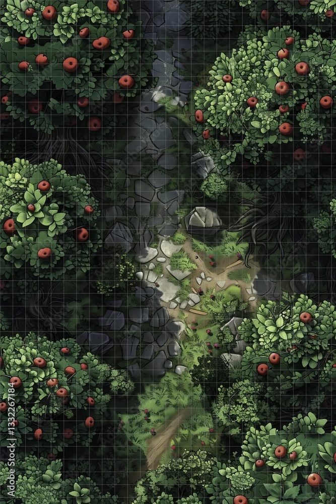 Ilustrace dnd battlemap, gridded dnd map, fantasy battlemap design, tactical grid map, tabletop ...