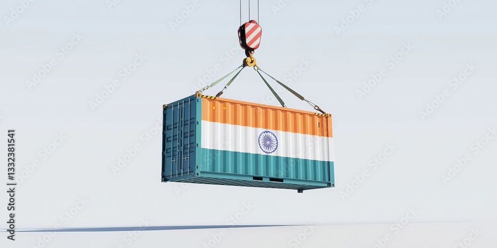 Cargo container with the Indian flag, international trade, India ...