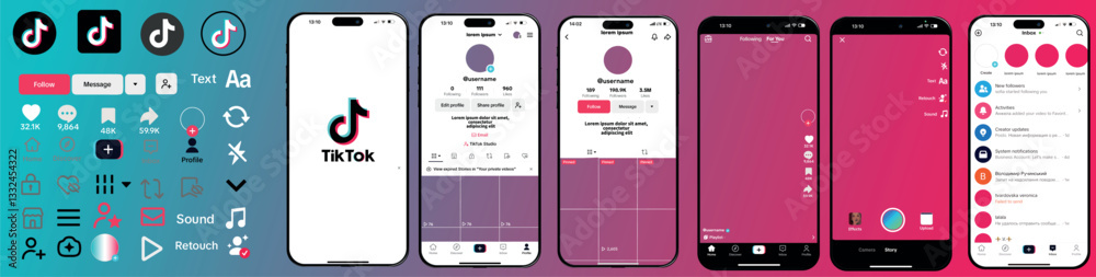 Tiktok. Tik tok mobile App interface template on Apple Iphone mockup ...