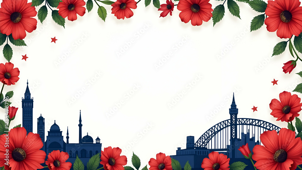 Iconic Australian Landmarks and National Flowers Frame for Australia ...