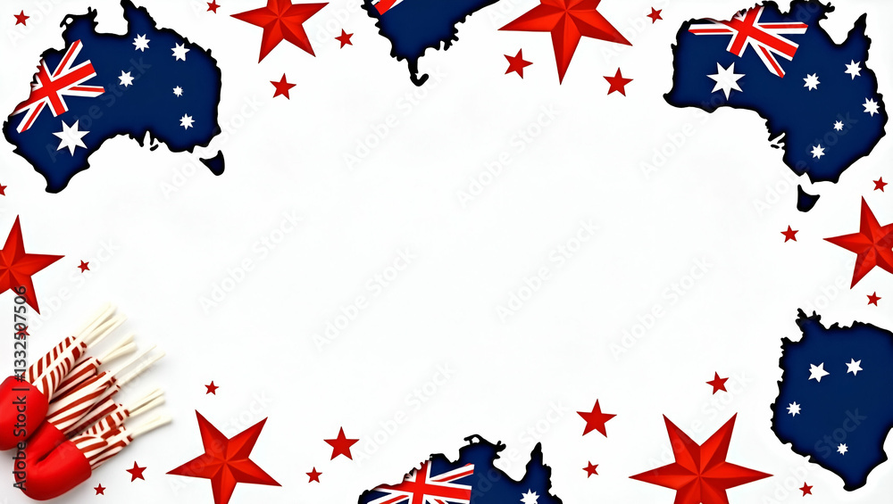 Detailed Australian Map and National Symbols Border Frame for Australia ...