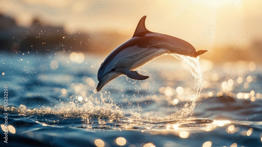 Playful bottlenose dolphin jumping through a ri gigapixel ocean digital ...
