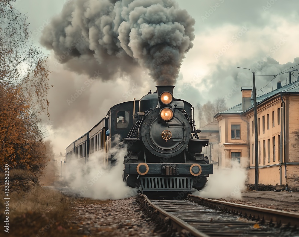 Vintage Steam Locomotive in Motion: An iconic black steam locomotive ...
