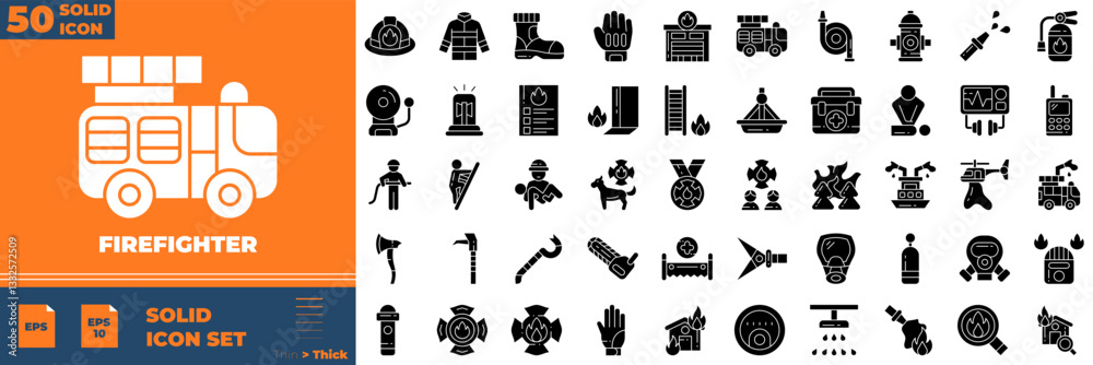 Firefighter Solid Editable Icons set. Vector illustration in modern ...