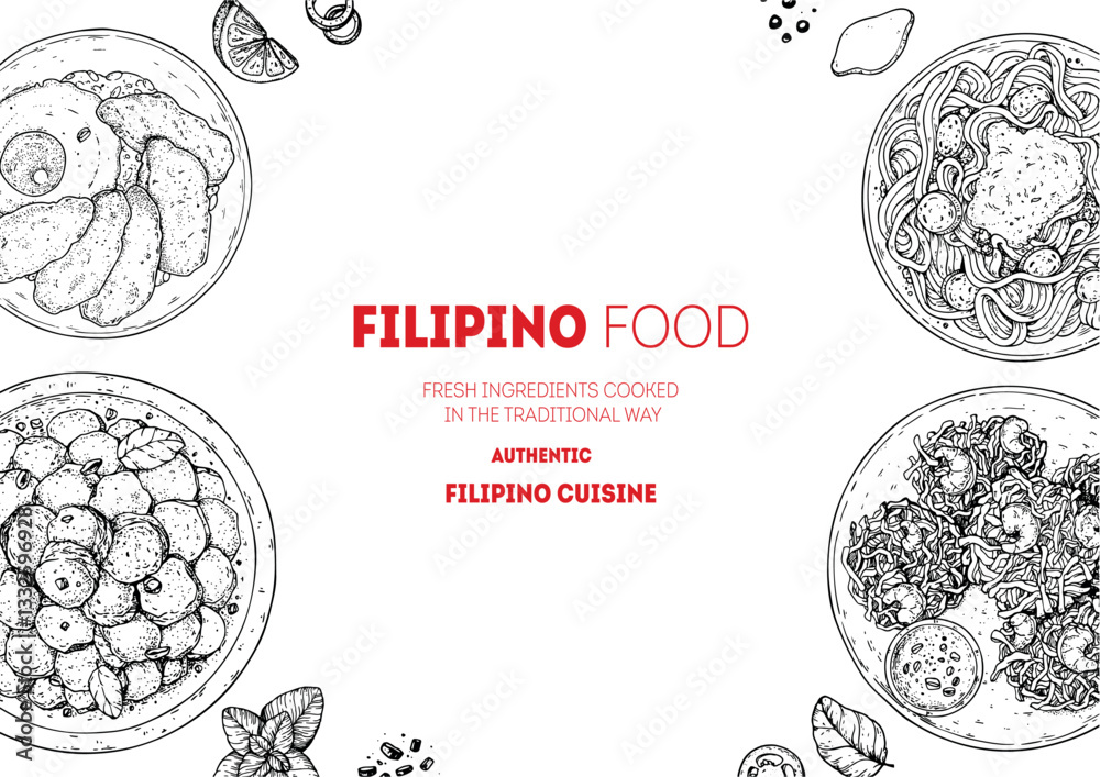 Filipino food top view vector illustration. Food menu design template ...
