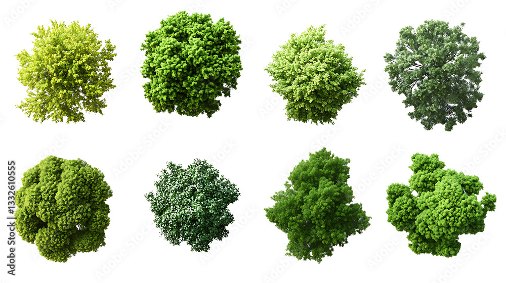 Cutout top view tree set landscaping on transparent background, high ...