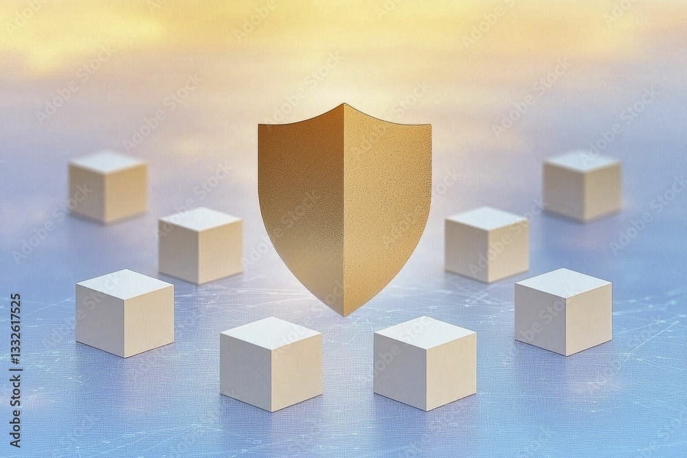 Risk management visuals featuring a protective shield symbol, encircled ...