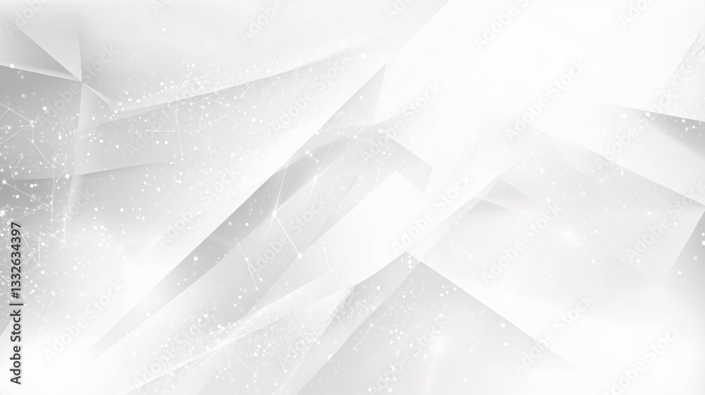 Abstract white and gray geometric shapes with interconnected dots and ...