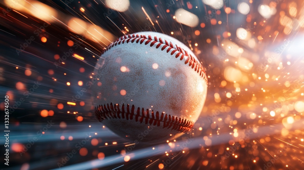 Fast baseball flying through the air with a motion blur effect on a ...