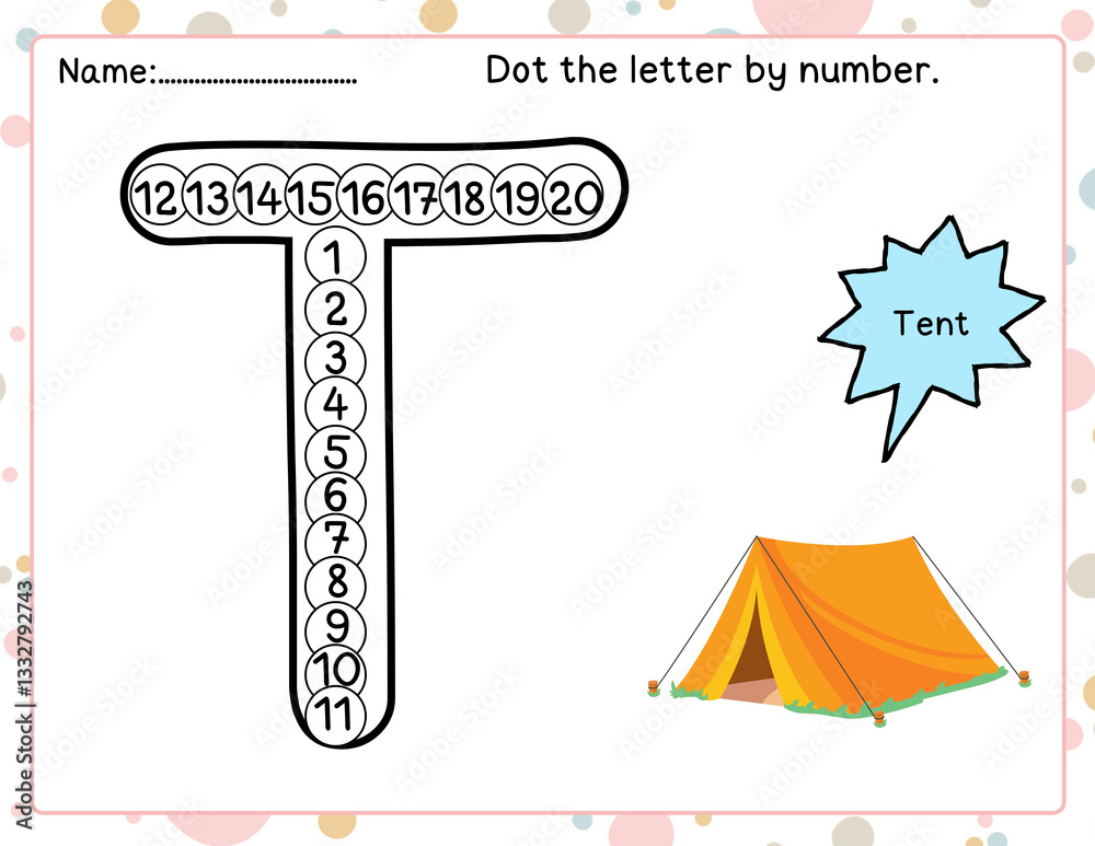 Ilustración de Stock Dot the letter T by number from 1 to 20 Kids dot ...