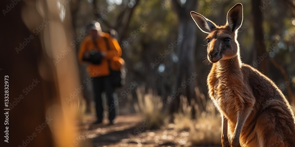 Foto de Stock Red kangaroo standing upright hind leg looking curiously ...