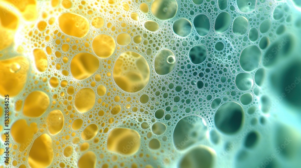 Foamy surface generating intricate bubble patterns, blending yellow and ...
